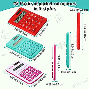 48 Pcs Pocket Calculator Small Basic Standard Battery Powered Calculator Mini Colored 8 Digit Handheld 4 Function Calculator for Students Kids School Teacher Desktop Home Office, 3 Designs
