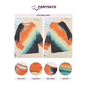 FARYSAYS Women's Ladies Loungwear Lightweight Tie Dye Crewneck Long Sleeve Loose Pullover Sweatshirt Tops Orange XX-Large