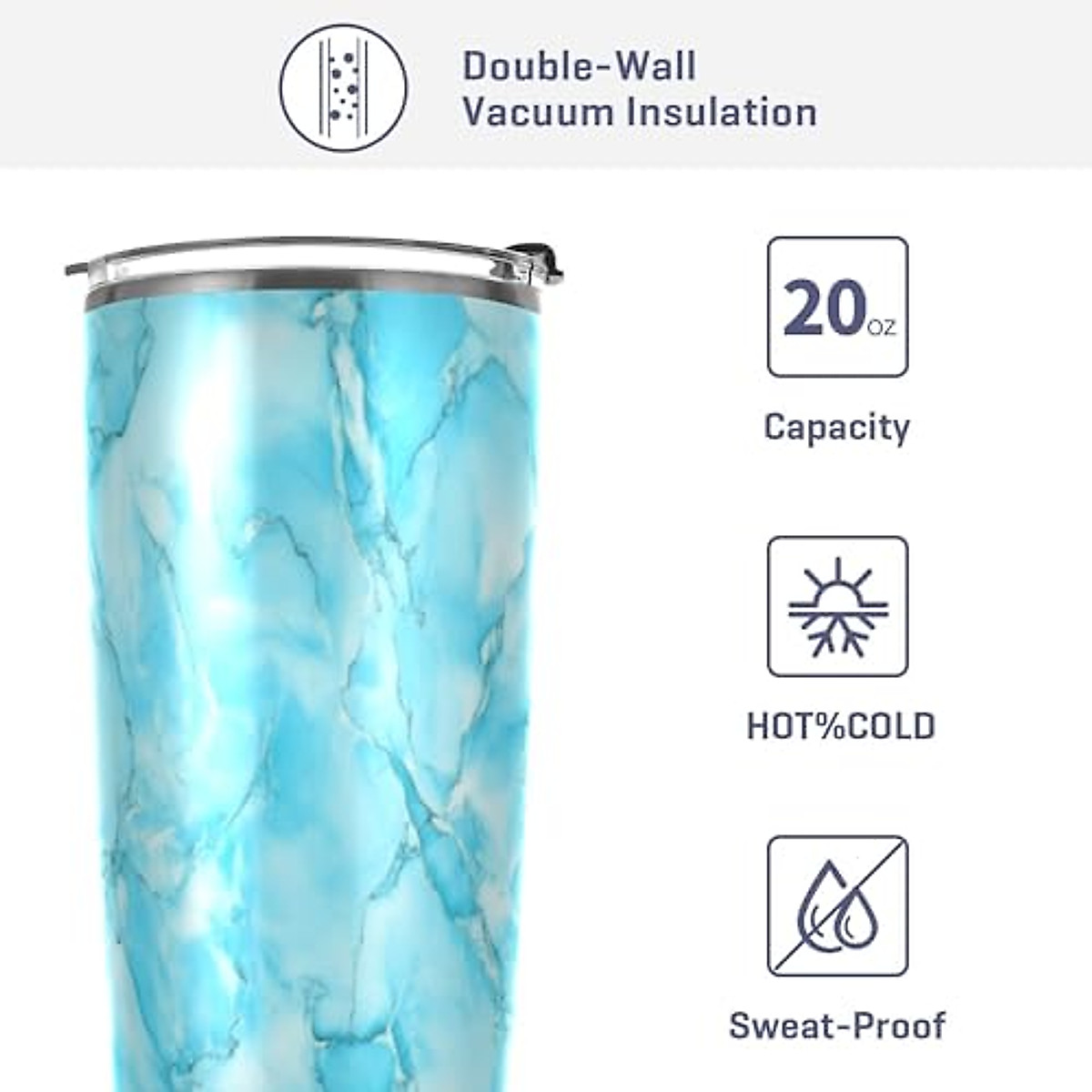 Blue-green Irregular Marble Texture Stainless Steel insulated water bottle with straw with Lid and Straw coffee mug for men for Home, Office or Car portable tumblers with lids and straws vaso