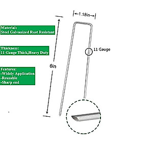 Garden Stakes 6 Inch Galvanized Rust Resistant Landscape Pins-Heavy Duty Reusable U-Shape Sod Pins Landscape Staples for Anchoring Weed Barrier Fabric,Ground Cover,Dog Fence,Wire,Tube,etc.
