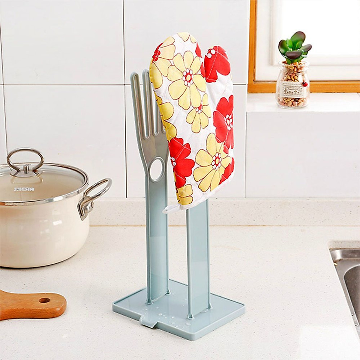 Pixco Glove Drain Rack Glove Stand Holder Plastic Sink Stand Towel Storage Multi Use Tool, Towel Storage Holders, Kitchen Sink Shelf Food Storage Bag Holder Gloves Drying Accessories Holder (Blue)