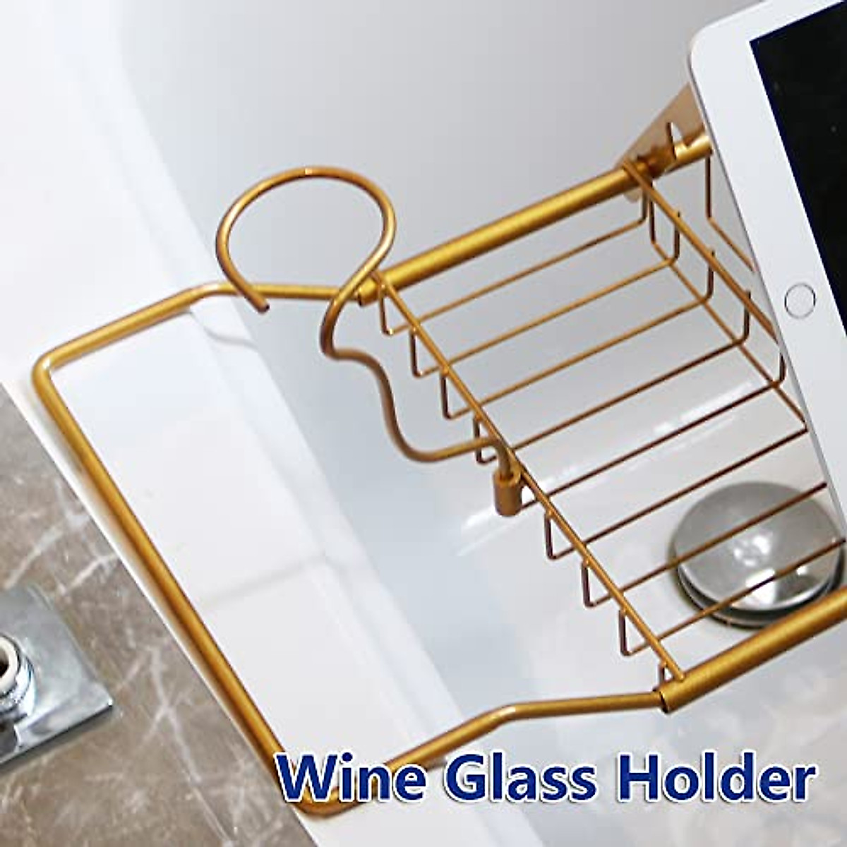 BESTHLS Bathtub Tray Caddy for Luxury Bath Expandable Extra Wide Bath Tub Tray with Wine Glass Holder & Soap Accessaries Holder & Laptop Reading and Organizer Ideal for Home Spa Lover (Copper)