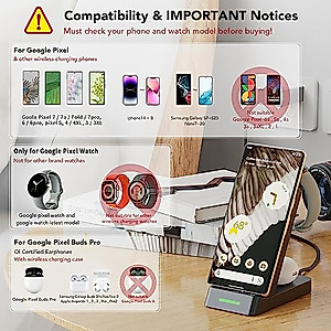 EloBeth 3 in 1 Wireless Charging Station for Google Pixel Watch Charger, Wireless Charger for Google Pixel 7 Pro / 7a /7/Fold/6/6 Pro/5/4/3/XL, Pixel Buds Pro, Samsung Galaxy/iPhone/Airpods