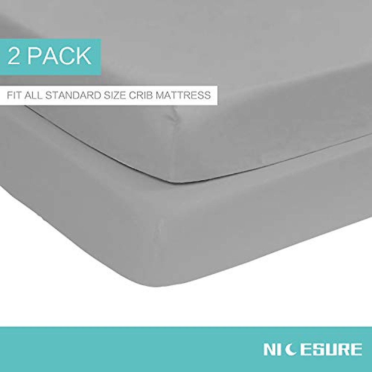 Nicesure Microfiber Fitted Crib Sheet - Soft and Breathable Toddler Sheets for 28 x 52in Fits Standard Crib and Toddler Mattress,2 Pack Set (Gray)