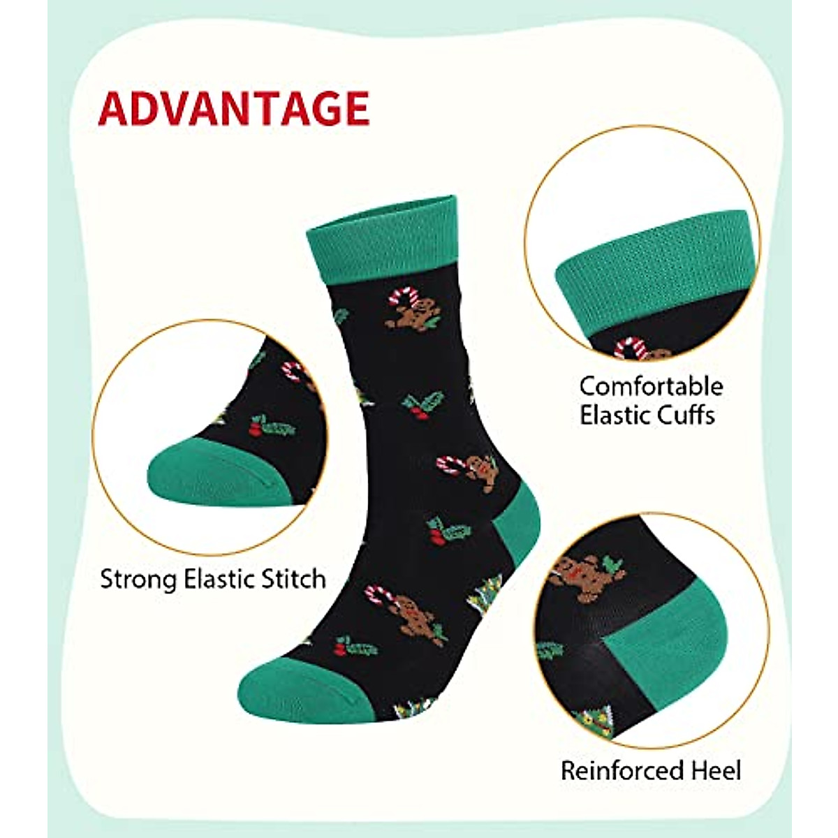 Velivn 6 Pairs Christmas Socks for Men Women Boys Girls, Funny Novelty Unisex Cozy Cotton Crew Socks Set for Xmas Holiday Gifts