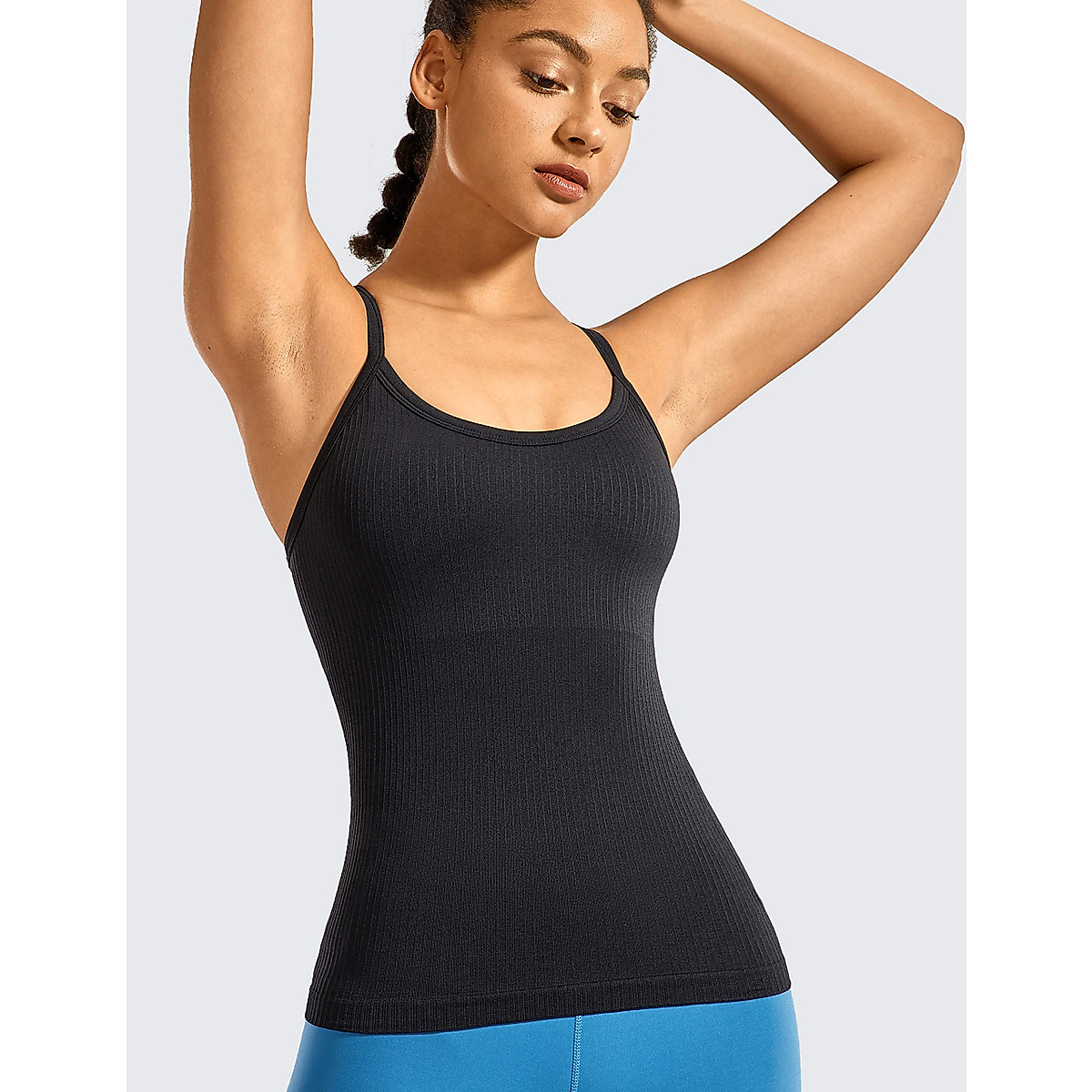 CRZ YOGA Seamless Workout Tank Tops for Women Racerback Athletic Camisole Sports Shirts with Built in Bra Black Large
