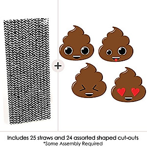 Party 'Til You're Pooped - Paper Straw Decor - Poop Emoji Party Striped Decorative Straws - Set of 24