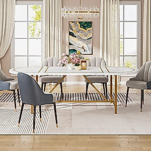 Tribesigns Modern Dining Table for 6 People, Gold White Oval Dining Room Table with Gold Metal Frame, 70.8 Inch Kitchen Tables for Home Kitchen Dining Room