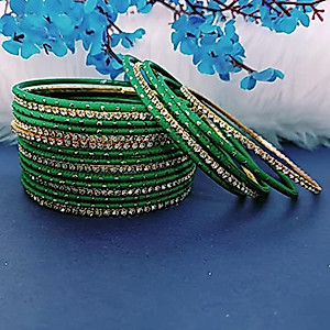 Efulgenz Indian Bangles for Women Indian Bangle Set Rhinestone CZ Plain Metal Bracelet Bangle Jewelry for Women