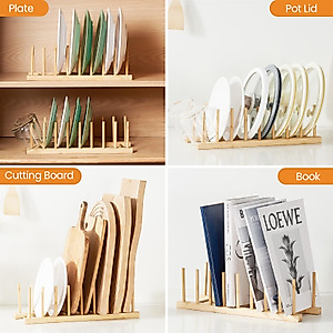 Worthyeah Bamboo Dish Dying Rack - Pot Lid Plate Organizer Holder for Cabinet - Cutting Board Organizer-Plate Rack for Dish, Pot Lid, Bowl, Cup, Cutting Board