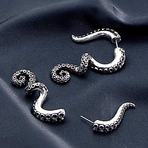 OUFER 3D Octopus Fake Spiral Tapers Fakes Ear Plugs Burn Silver Body Piercing Jewelry Halloween Earrings