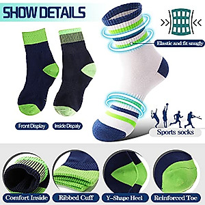 Welwoos Kids Boys Socks Athletic Sport Crew Cotton Breathable Soft Gift Socks 6 Pairs Stocking Stuffers (Splice/Green/White,9-15Y)