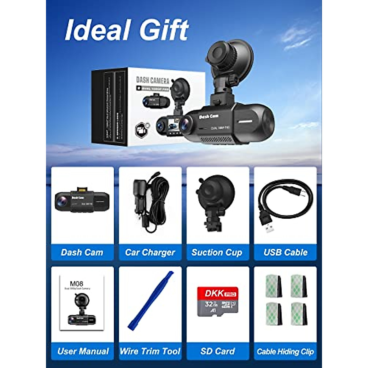 Dual Dash Cam 1080P, Dash Cam Front and Inside, Dash Camera for Cars with 32GB SD Card, Infrared Night Vision, 1.5 inch IPS Screen, Loop Recording, Accident Lock, WDR, Parking Monitor for Taxi Driver