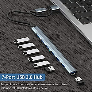 USB Hub 3.0 with 7 Ports, VIENON Aluminium USB C to USB 3.0 Hub for MacBook, Mac Pro/Mini, iMac, Ps4, PS5, Surface Pro,Flash Drive, Samsung