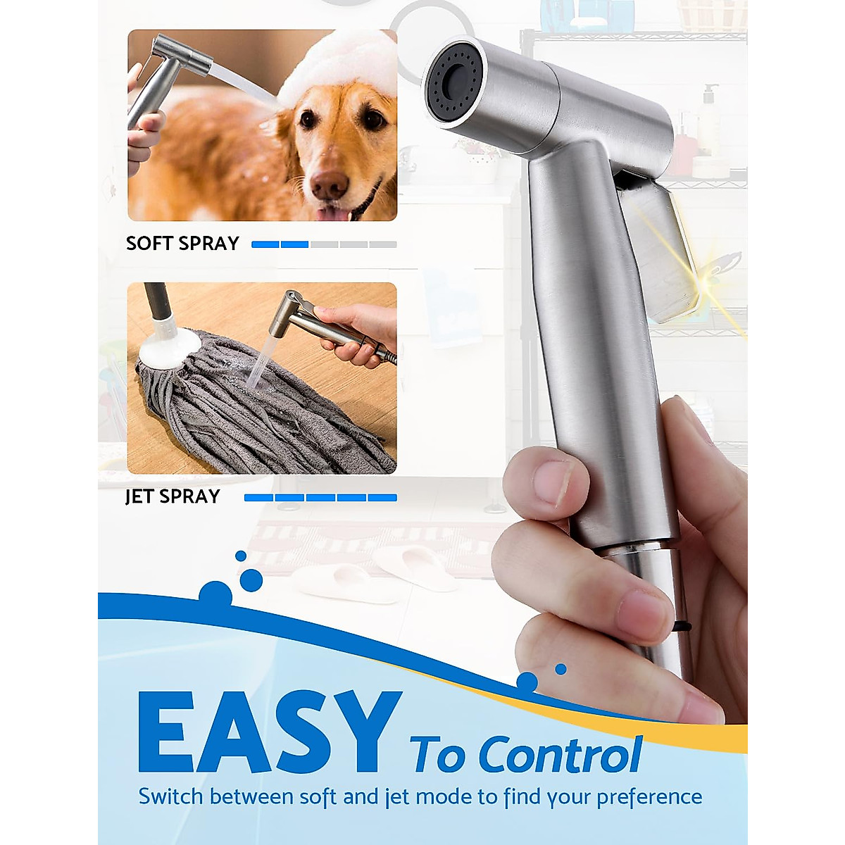 BRITULIF Handheld Bidet Sprayer for Toilet, Jet Sprayer for Toilet Muslim Shower, Adjustable Cloth Diaper Sprayer Bidets Attachment for Toilet, Toilet Sprayer with Bidet Hose for Feminine Wash