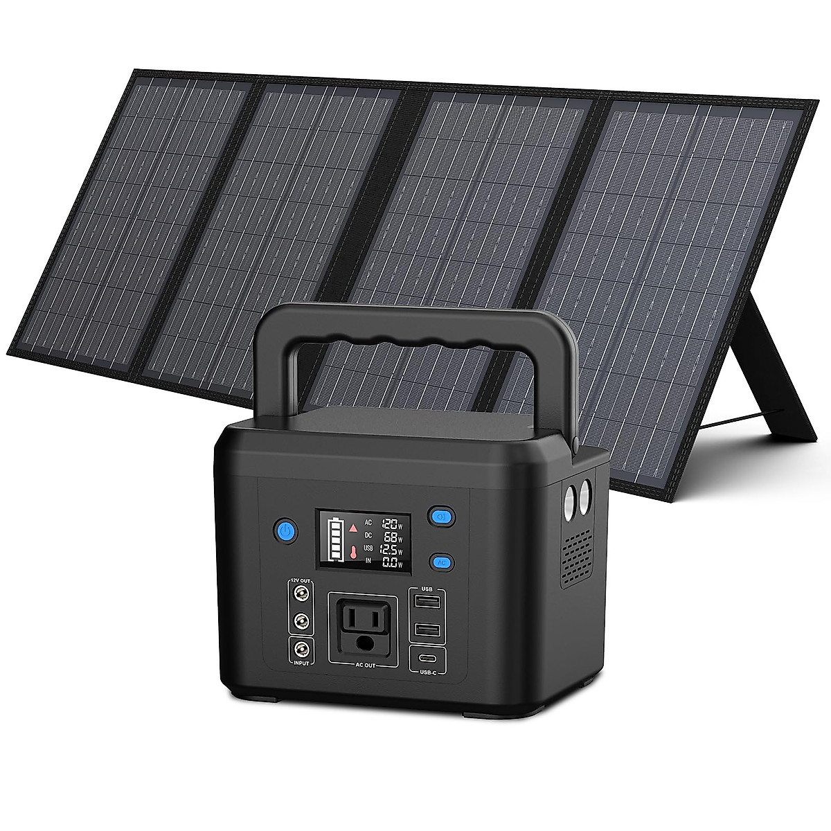 200W Solar Generator with Panel, Powkey 120Wh/200W Portable Power Station with 60W Foldable Solar Panel for Outdoor Camping