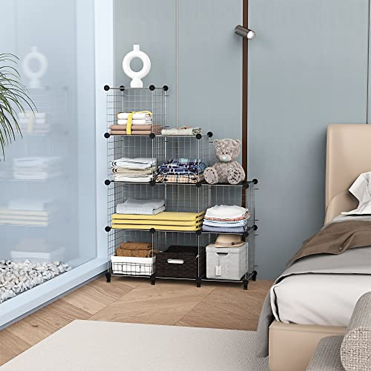 HOMIDEC Closet Organizer, 16 Wire Cube Storage Organizer DIY Bookcase Bookshelf, Metal Grids Storage Shelves for Office, Bedroom, Living Room, Modular Storage Cubes Unit