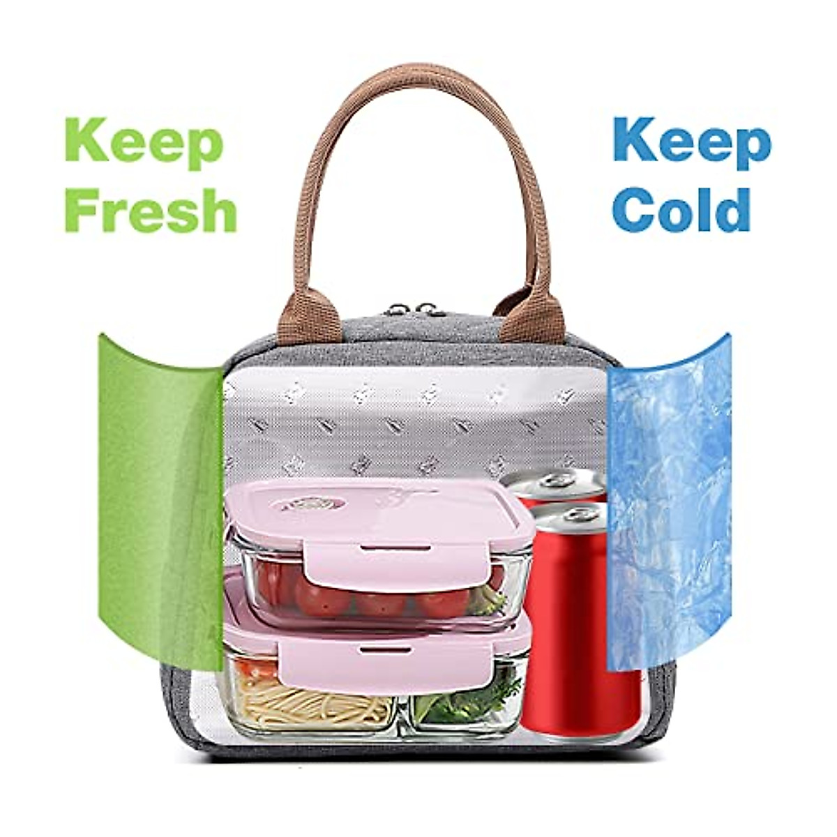 Lekesky Lunch Bag for Women Lunch Box Insulated Cute Lunch Tote Bag Leakproof Lunchbox for Adult Work, Grey