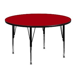 Flash Furniture Wren 48'' Round Red Thermal Laminate Activity Table - Height Adjustable Short Legs