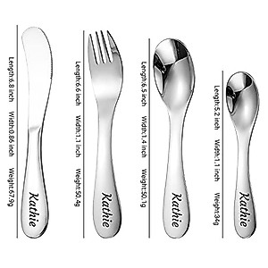 AIPNIS Personalized Kids Silverware 4 Piece Set,Custom Name Engraved Toddlers Tableware Set,Safe Reusable Child Cutlery Flatware Includes Fork Knife Table Spoons for Eating With Gift box