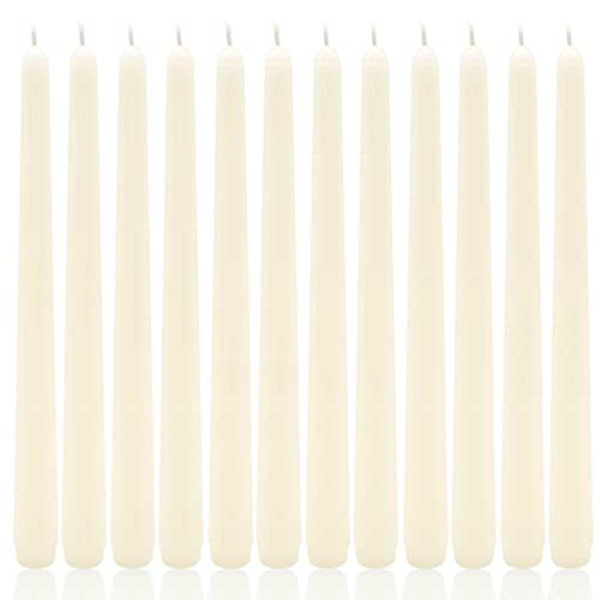 12 Pack Unscented Ivory Taper Candles - 10 Inch Tall Candle Sticks - Dripless Long Burning Candles for Dinner Table, Weddings, Home Decoration, Holidays - 10 Hour Burn Time