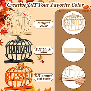 Vicenpal 9 Pcs Thanksgiving Wood Cutout Cards Sign Place Setting Thankful Grateful Gather Gratitude Love Peace Signs Rustic Letter with Holder Base for Table Decoration(Twigs)