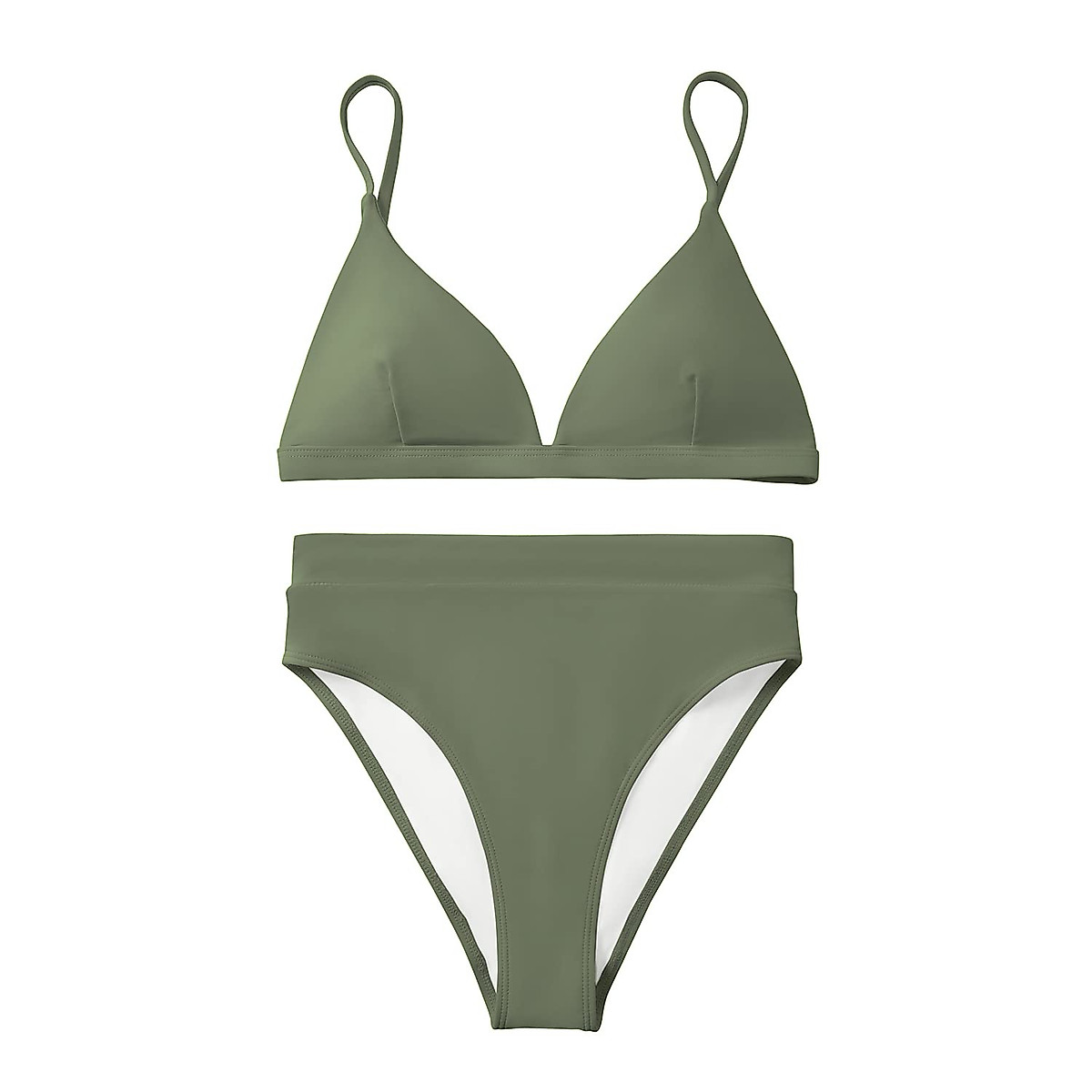 SUUKSESS Women High Waisted High Cut Bikini Sets Sexy Triangle Two Piece Swimsuits Push Up Bathing Suits (Army Green, M)