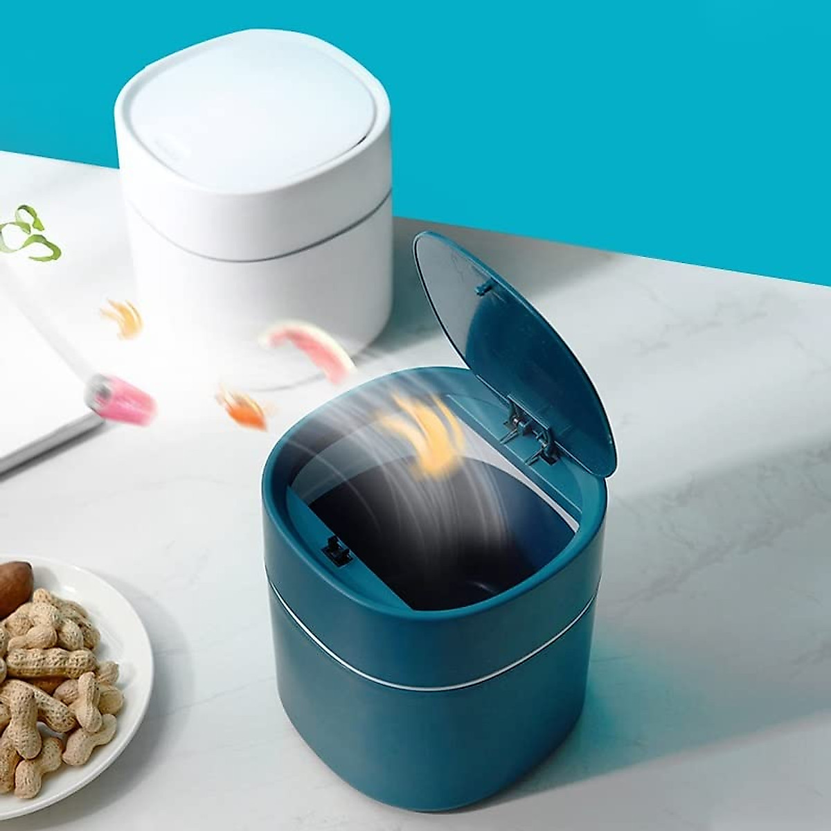 DOUBA Bins Desktop Garbage Basket Home Table Plastic Trash Can Office Supplies Dustbins Sundries Barrel Box ( Color : E , Size : 14cm*13cm )