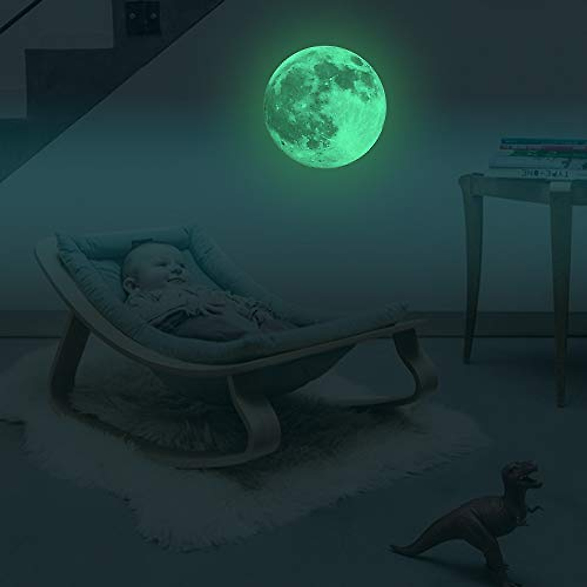 Homics Glow in The Dark Moon Wall Decals 11.8 inch Luminous Sticker at Night, Perfect Ceiling or Wall Decor for Kids' Bedroom