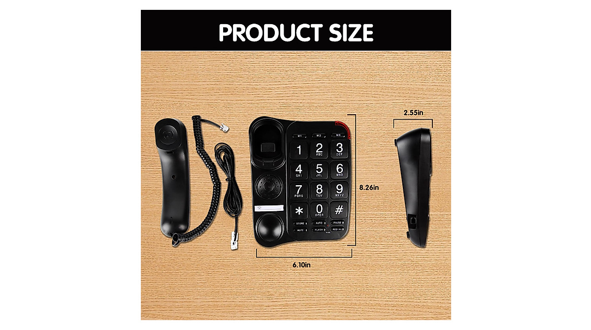 Large Key Wired Telephone - Adjustable Volume Speakerphone
