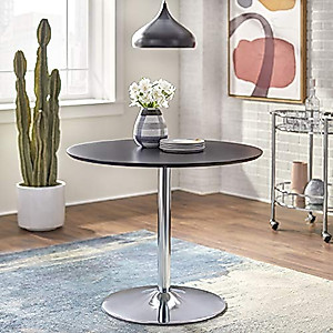 Target Marketing Systems Pisa Round Dining Table with Chrome Plated Pedestal Base, Modern Retro Kitchen Furniture for Small Spaces, Seats 2-4 People, 35", Black