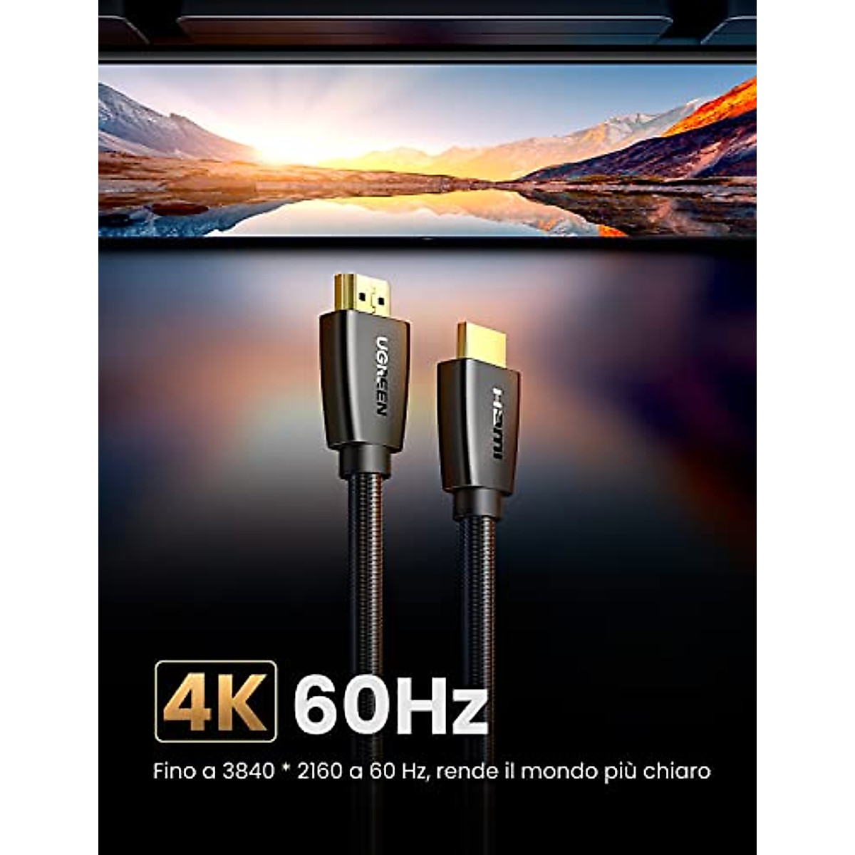 UGREEN 2 Pack HDMI Cable 4K Braided High Speed HDMI Cord 18Gbps with Ethernet Support 4K 60HZ Compatible with UHD TV Monitor Computer PS5 PS4 Blu-ray and More 6FT