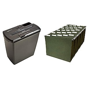Amazon Basics 8-Sheet Strip-Cut Paper, CD and Credit Card Home Office Shredder & Hanging Organizer File Folders - Letter Size, Green, 25-Pack
