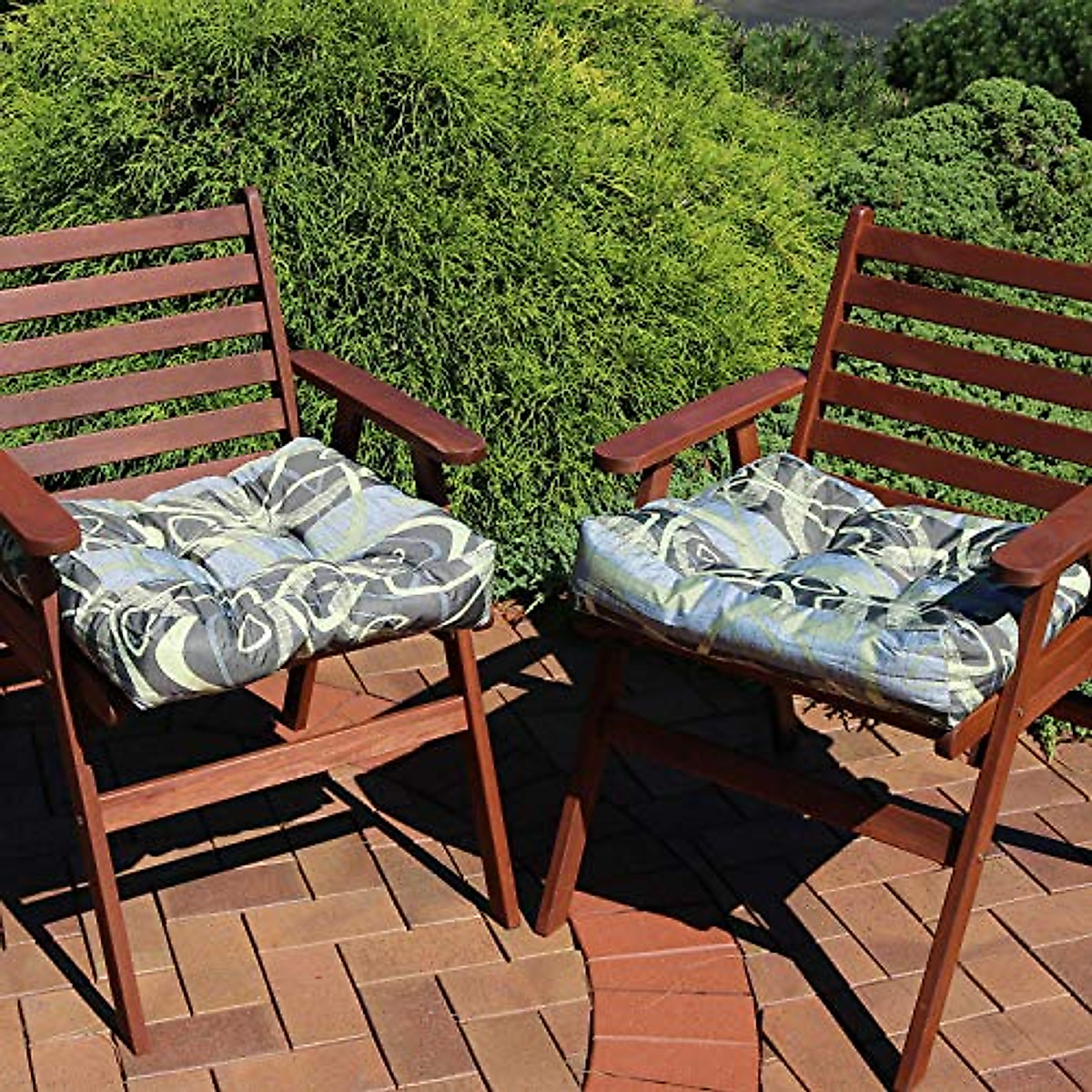 Sunnydaze Set of 2 Tufted Square Patio Cushions for Indoor/Outdoor Furniture - Replacement Cushions for Chairs and Seating - Seat Pads for Porch, Deck, and Garden Seats - Modern Jazz