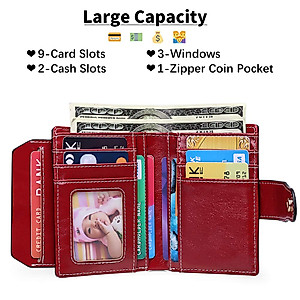 GOIACII Women Wallet RFID Blocking Leather Small Bifold Zipper Pocket Wallet Compact Card Case Purse with ID Window