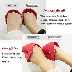 Silicone Oven Mitts, Lobster Claws Heat Resistant Pot Holders Oven Gloves Pinch Mitts for Baking Barbecue Grilling Pizza Microwave Instant Pot, Red, 1 Pair