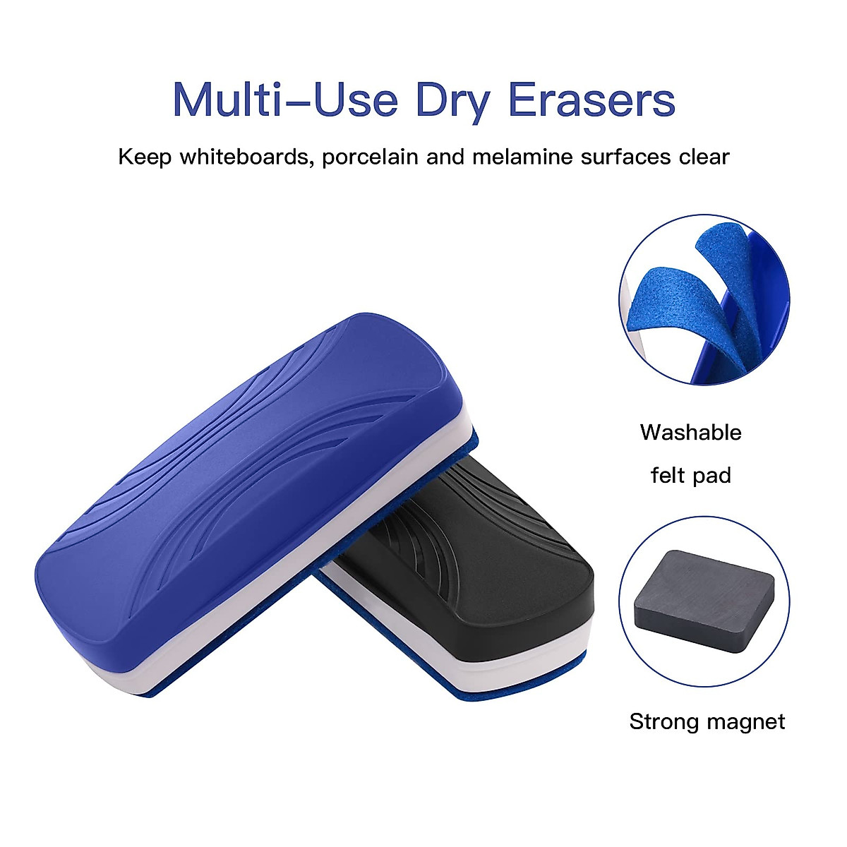 Ddaowanx Whiteboard Eraser, Magnetic Dry Erase Eraser, Glass Board Eraser,School and Office Supplies, Pack of 2 (Black)