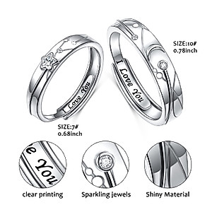 Matching Rings for Couples 925 Sterling Silver Adjustable Couple Rings Carved I LOVE YOU Promise Wedding Rings Set for Him and her Moon and star Jewelry Gift