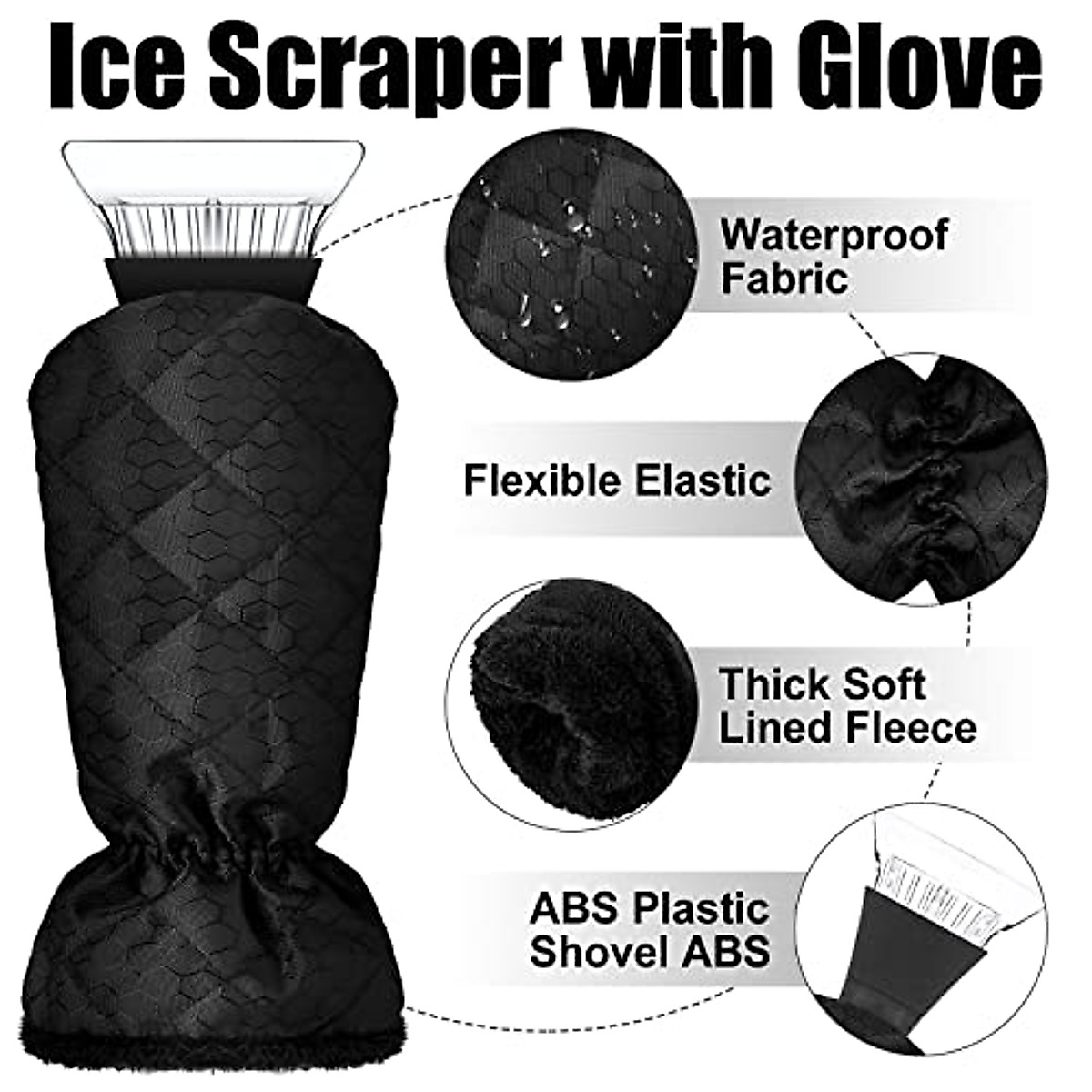 Tallew 3 Pieces Ice Scraper for Car Windshield Snow Scraper Gloves with Comfortable Grip Remove Car Scraper Snow Brush for Car