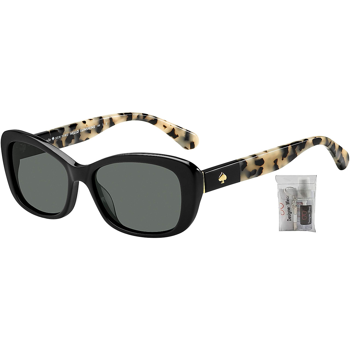 Kate Spade New York Claretta/S 0WR7/M9-53MM Black Havana/Gray Polarized Rectangular Sunglasses for Women + BUNDLE with Designer iWear Eyewear Kit