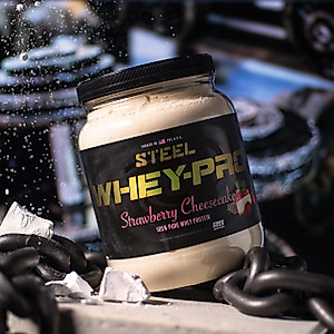 Steel Supplements Whey-Pro | 100% Pure Whey Protein Powder for Men and Women | Strawberry Cheesecake | Muscle Gain & Lean Muscle Recovery | Gluten Free | 1.65 lbs | BCAA 5g | Non-GMO | 25 Servings