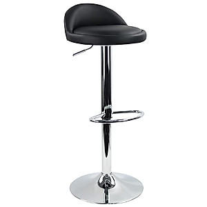 KKTONER PU Leather Round Bar Stool with Back Rest Height Adjustable Swivel Pub Chair Home Kitchen Bar stools Backless Stool with Footrest (Black)