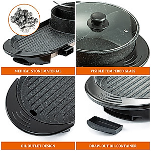 TECSPACE 2 in 1 Smokeless Hot Pot with Grill 2200W, 36.2"Length, 3.2 Qts.Korean BBQ Grill Pan Shabu Shabu Hot Pot with Divider, Dual Temperature Control, Suitable for 2-12 People for Family Party