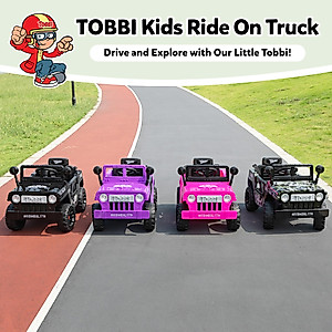TOBBI 12V Off-Road Kids Ride On Car Truck, Battery Powered 4 Wheels Ride On Toys for Boys and Girls Aged 2-6 Years w/Horn, LED Lights, Portable Pull Rod, Double Open Doors, Green