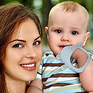 Socub Baby Teether Toy for Infants 3+ Months, Silicone Never Drop Silicone Mitten Teething Toy for Soothing Sore Gums, Baby Chew Toys for Sucking Needs, BPA Free, Dusty Blue