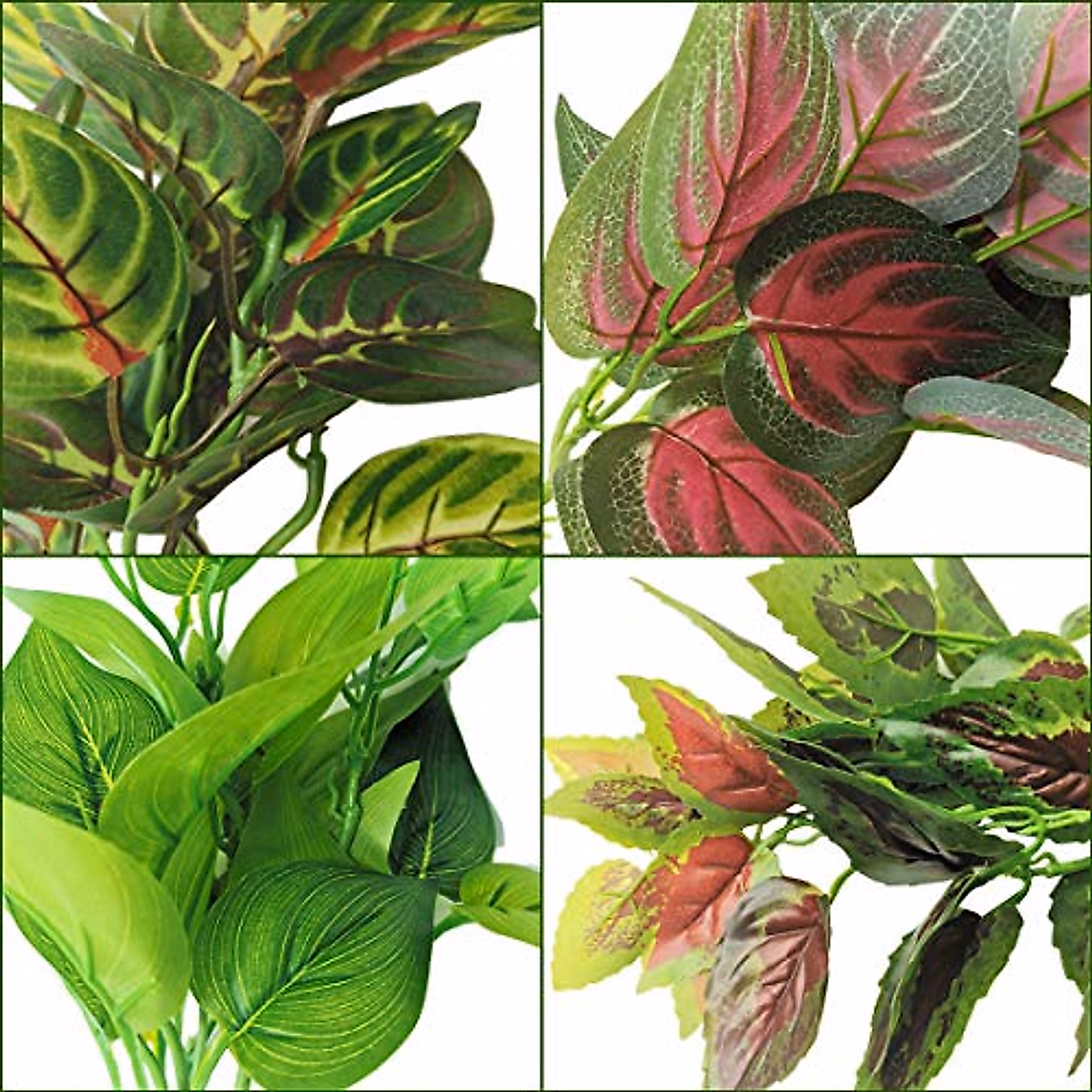 kathson Reptile Terrarium Plants Hanging Artificial Lizards Habitat Climbing Decorations with Suction Cups Pets Tank Fake Green Plastic Ornament for Amphibians Bearded Dragons 6PCS