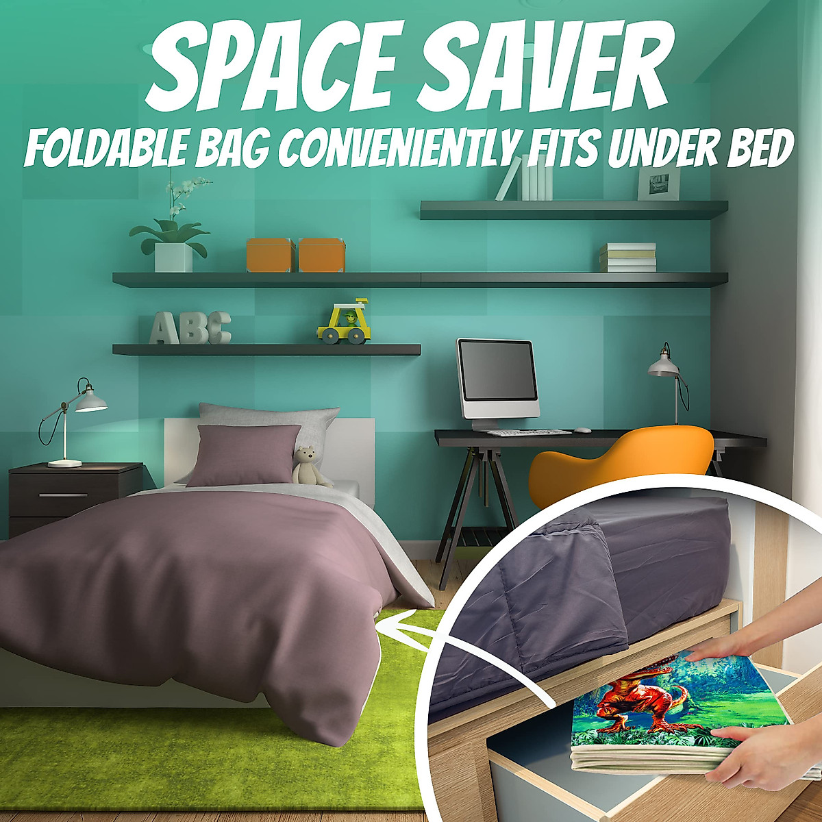 Toy To Enjoy Kids Toy Box - Large Stuffed Animal Storage, Collapsible Toy Chest Bin, Durable Fabric Toy Box for Boys & Girls - Storage Basket with Lid & Removable Inserts, 38x13x15 Inches (Dinosaur)