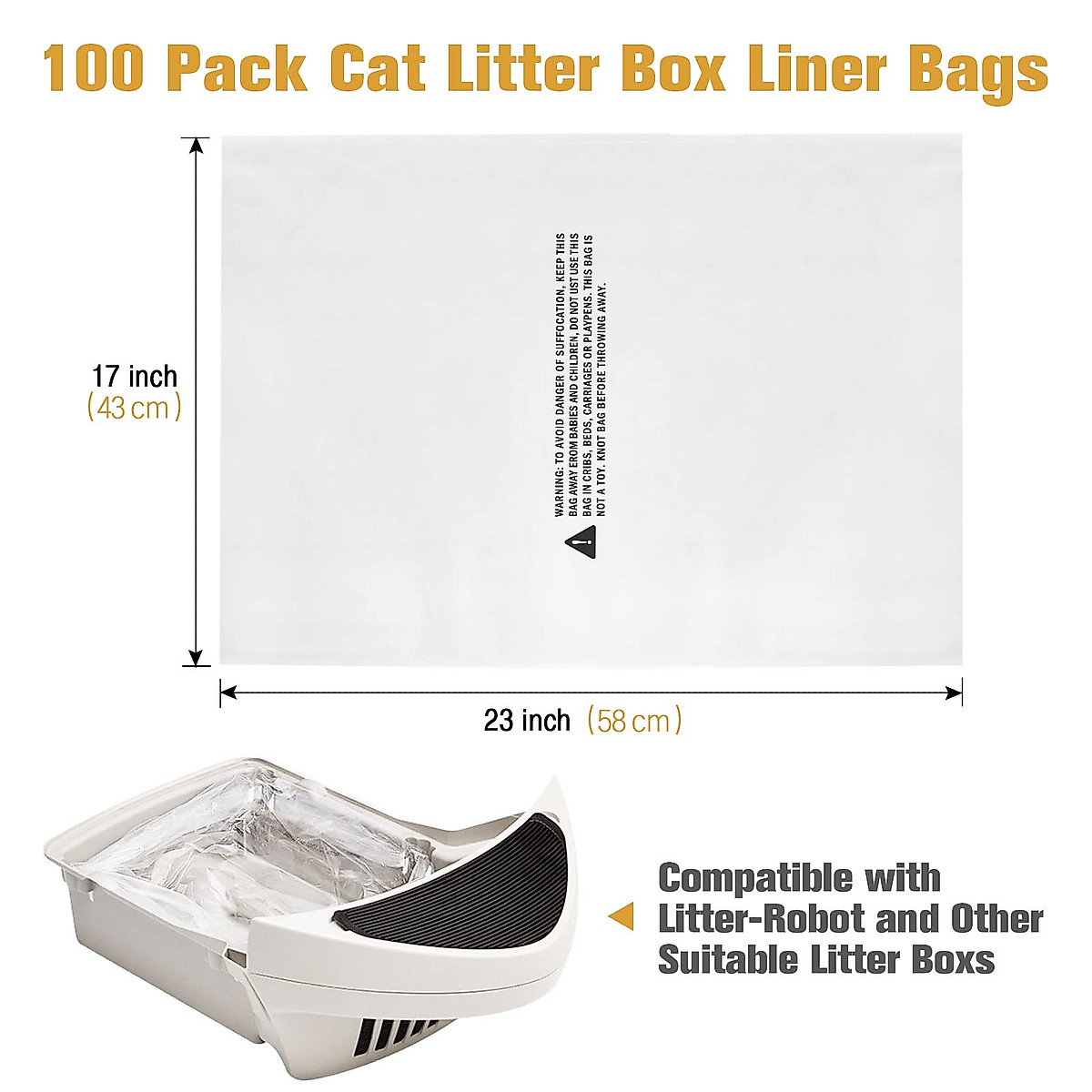 Ligebul 100 Pack Cat Robot Litter Bags for Litter R-obot 4 Waste Bags, Cat Litter Bags for Litter Box Robot 3 Waste Bags Liners Durable Litter Box Liner Replacement, 9-11 Gallons
