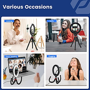 Fotopro 8'' Ring Light Tripod Stand, Selfie Ring Light with Phone Mount Holder and Remote Led Dimmable Ringlight with Flexible Mini Tabletop Tripod for Makeup Vlogging Video Live Streaming