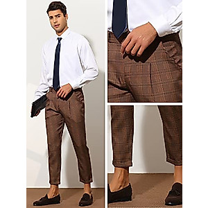 Lars Amadeus Brown Plaid Dress Pants for Men's Cropped Ankle Length Business Trousers 30